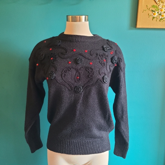 Vintage | Sweaters | Vintage Size Medium Embellished Black And Red ...